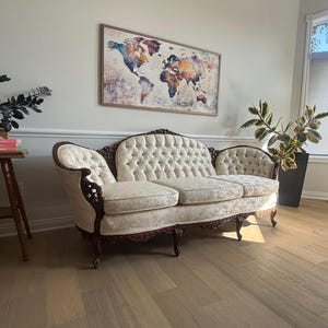 SOLD - Victorian Tufted Antique Sofa | Vintage Settee With Carved Wood ...