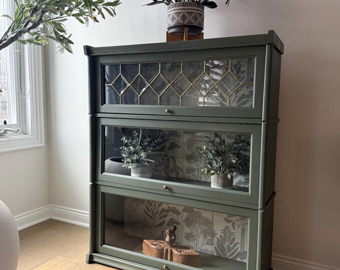 Gorgeous Moody Green Barrister Bookcase With Leaded Glass - 3 Shelf ...