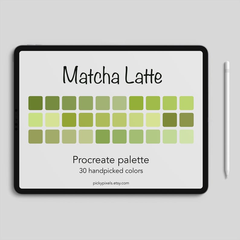 Matcha Latte Green Tea Procreate Color Palette Swatches, Muted Greens, Muted Colors, Digital Art ...