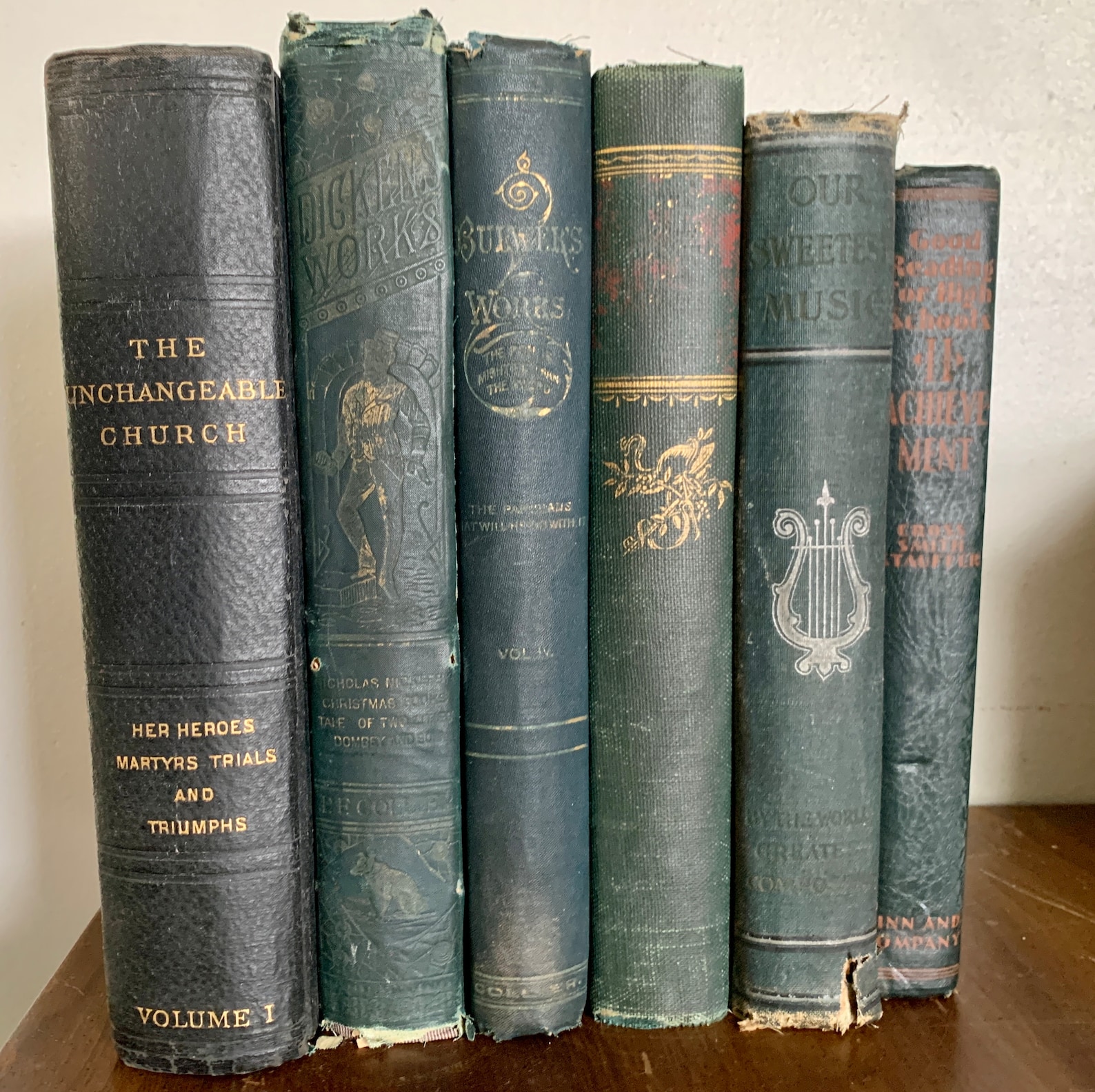 Antique Book Set: Green & Blue Vintage Hardcovers, Library Decor - Etsy