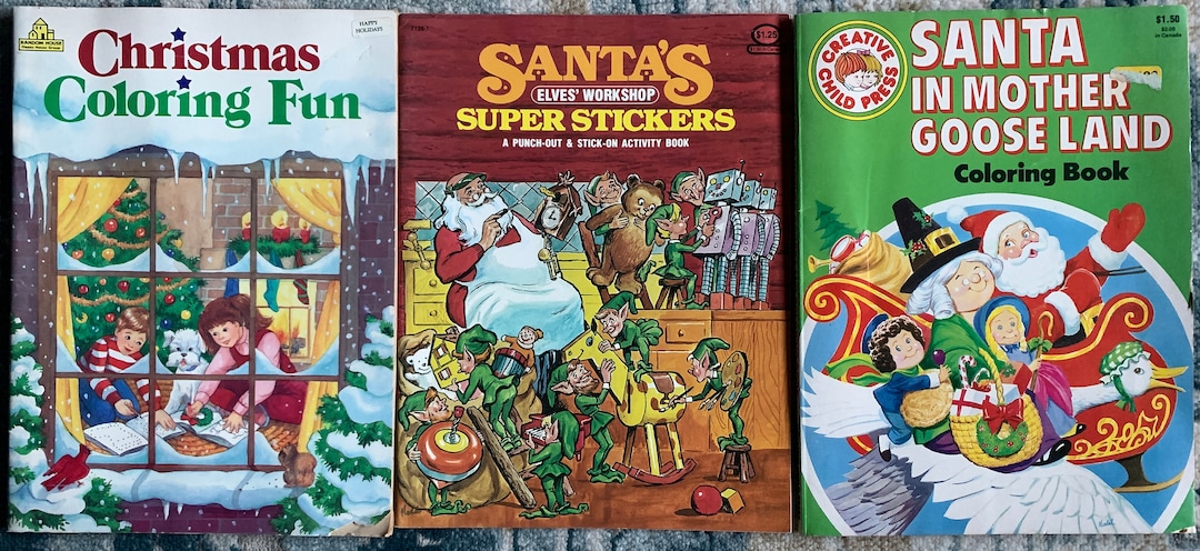 Three Vintage Christmas Coloring Books Christmas Coloring - Etsy