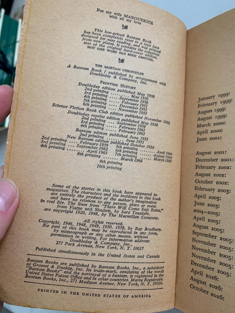 The Martian Chronicles by Ray Bradbury – 1965 Paperback, 10th Printing ...