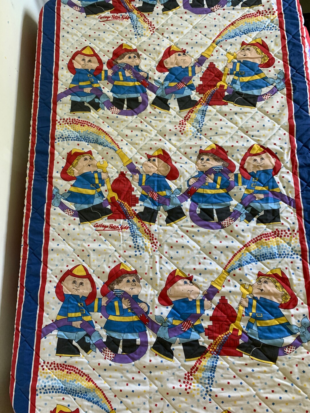 Vintage Cabbage Patch Bedspread, Firefighters, Twin , Retro, 80s Decor ...