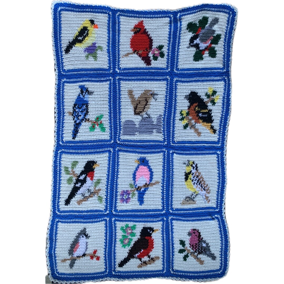 Vintage Songbird Crochet Afghan, Throw, Home Decor, Retro , Birds ...