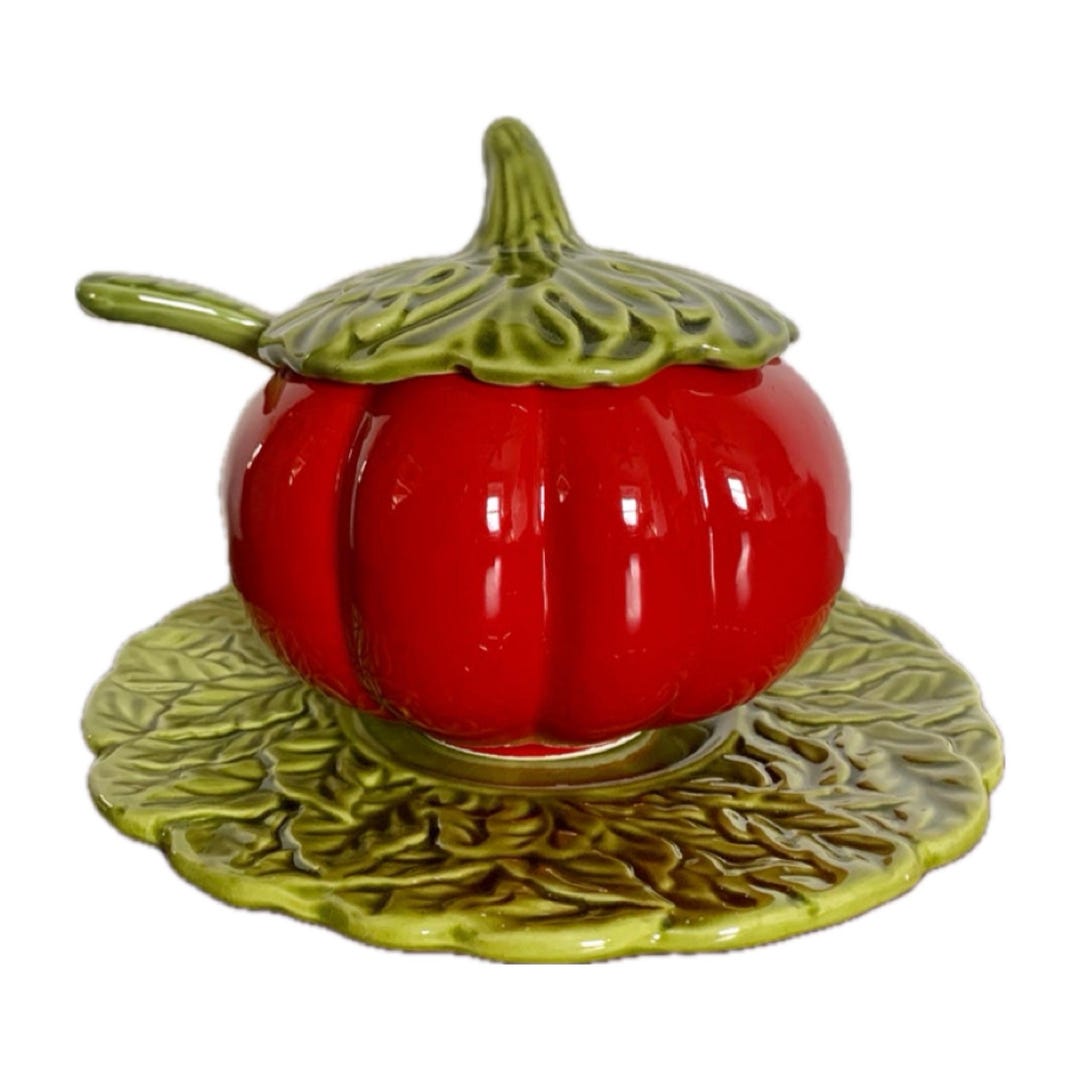 Small Tomato Soup Tureen With Spoon , Lid and Plate, Vintage Soup Bowl ...