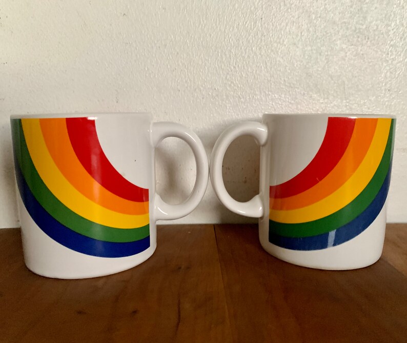 Vintage 70s Rainbow Ceramic Mugs - F.T.D. Korea - Set of Two - Etsy