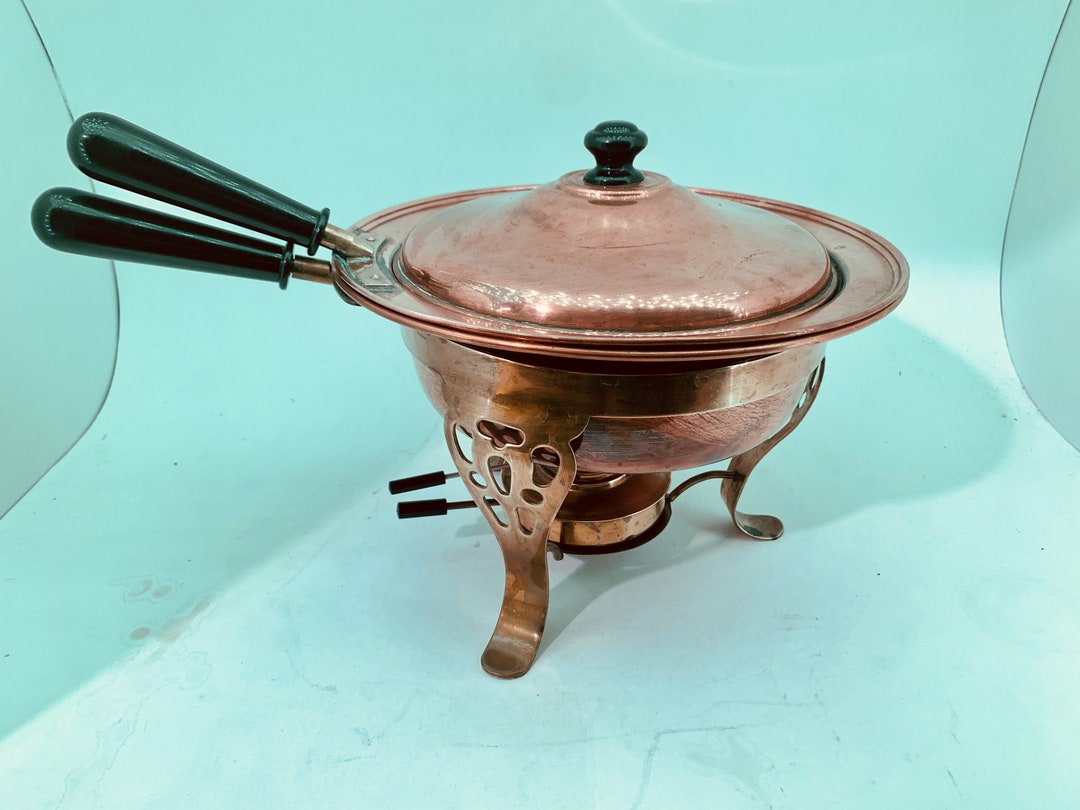Vintage Copper Brass Fondue Chafing Pot Dish Serving Set Complete - Etsy