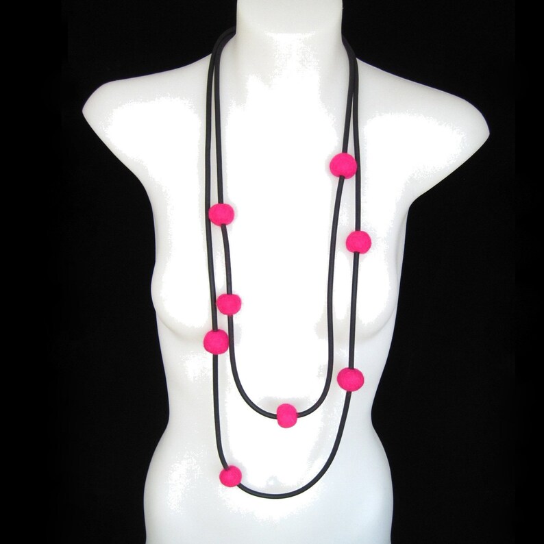 Bright Pink Long Necklace, Stylish Felt Jewelry, Edgy Design - Etsy