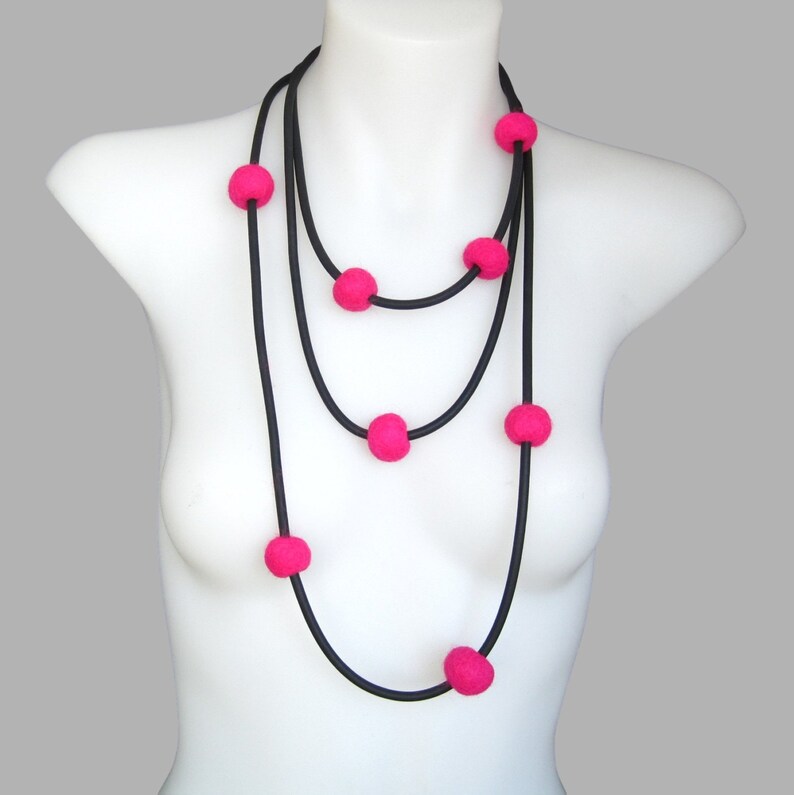 Bright Pink Long Necklace, Stylish Felt Jewelry, Edgy Design - Etsy