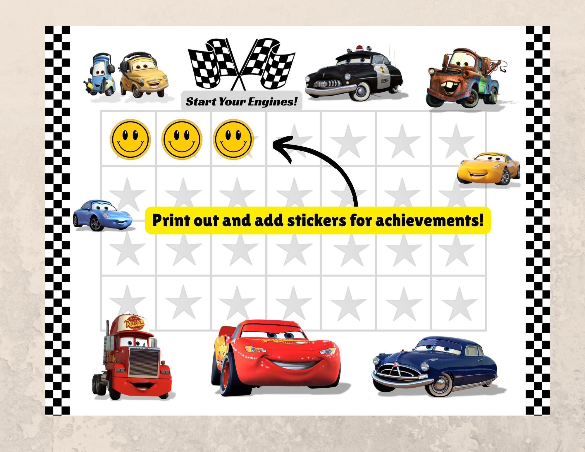 Cars Achievement Chart, Potty Training Chart, Behavior Chart, Goal ...