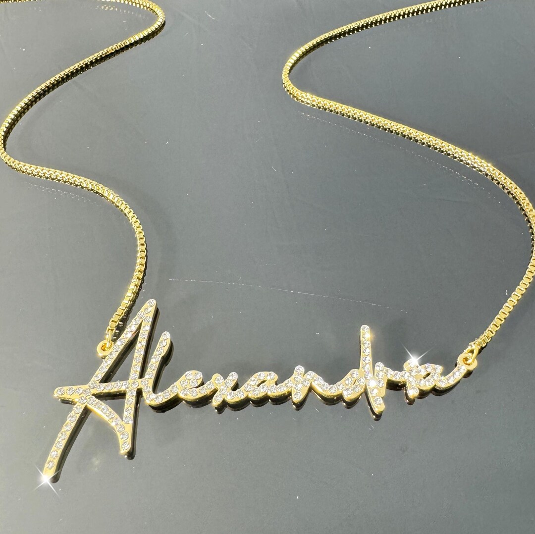 Custom Diamond Name Necklace,gold Bling Necklace,minimalist Name ...