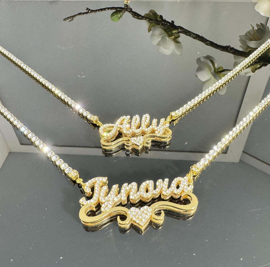 Custom Double Plated Name Necklace,bling Name Necklace,mothers Necklace ...