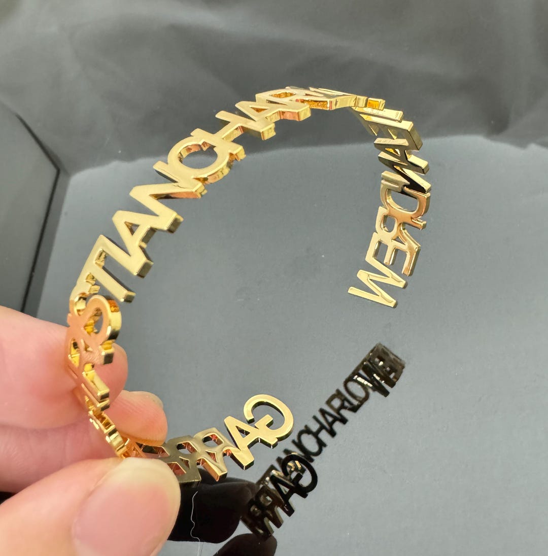 Custom Name Bracelet,18k Gold Nameplate Bracelet,name Bangle Bracelet ...