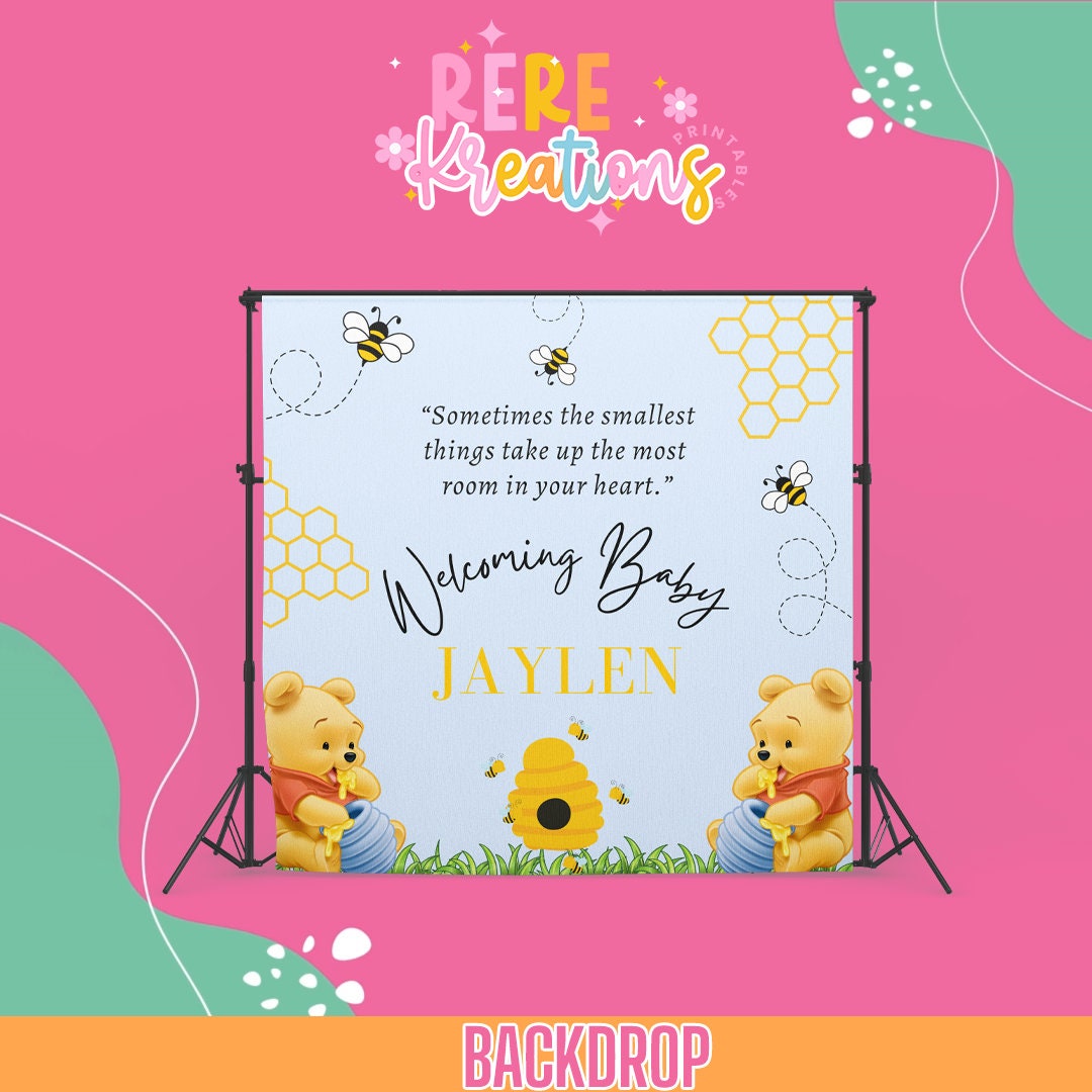 Winnie the Pooh Backdrop Custom Backdrop First Birthday Digital ...