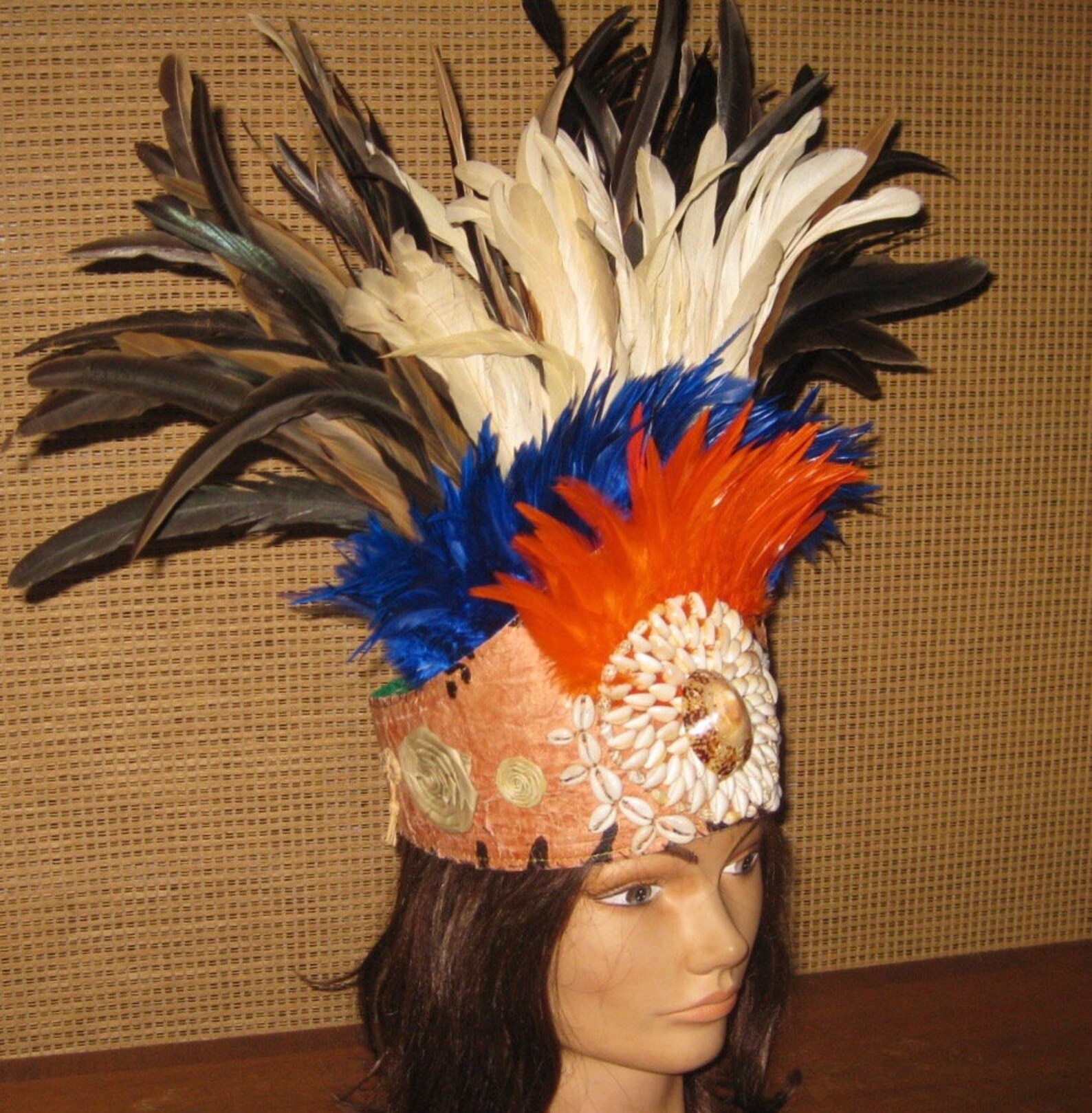 Sunburst Tahitian Headdress ~ Unisex Pacific Islander Cowry & Feathered ...