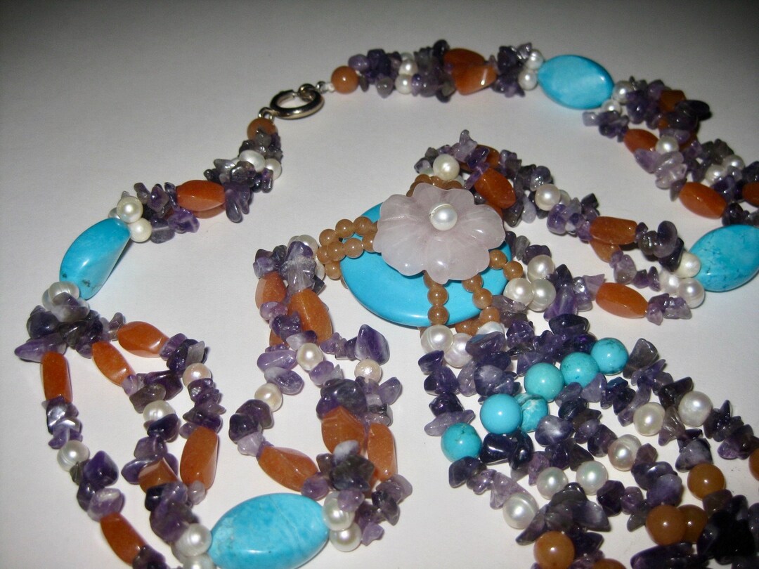 Old Stones 1940s Necklace of Semi-precious Gems Vintage Southwest Style ...
