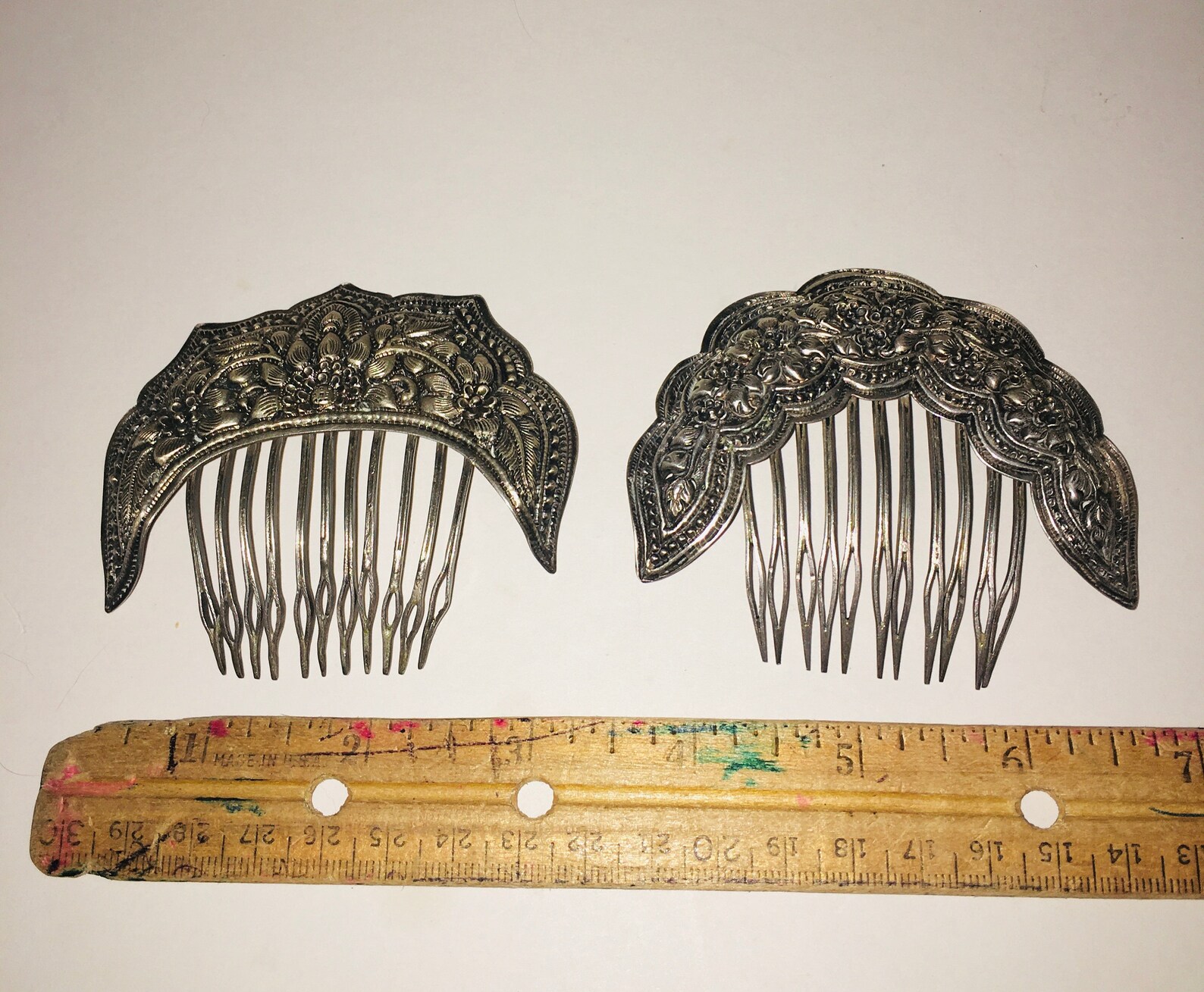 Hmong Silver Hair Combs Hill Tribe Poppy Floral Motif - Etsy