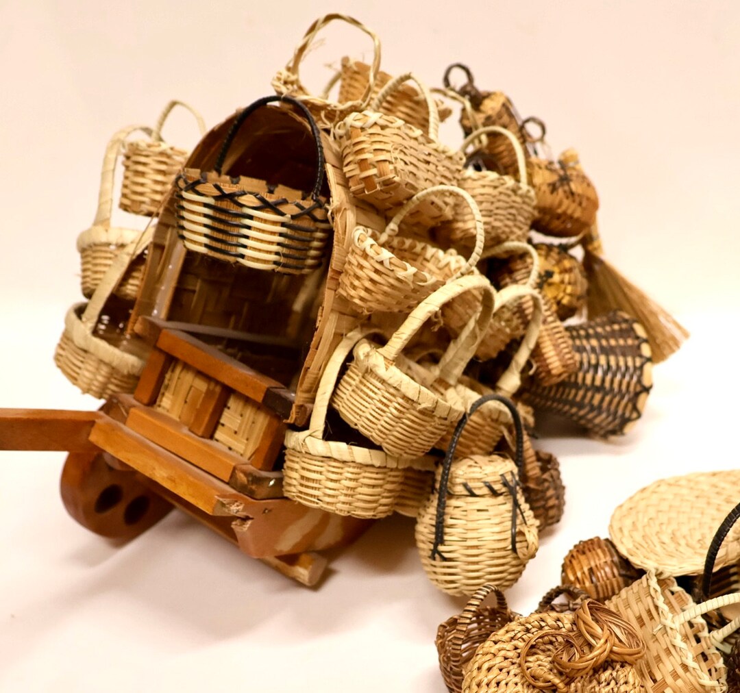 Miniature Woven Baskets A Bell and A Whisk Broom for Decoration Gift ...