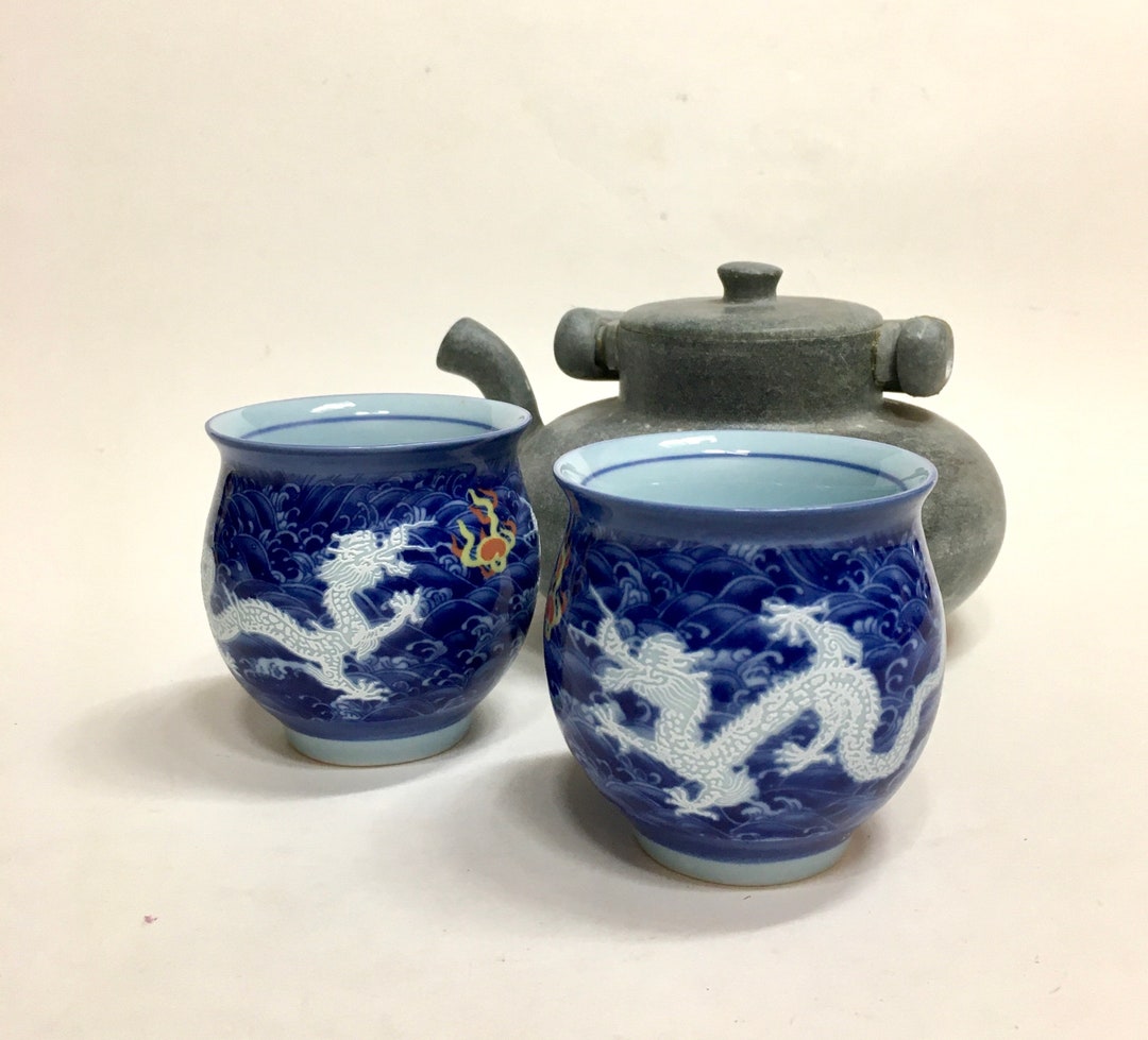 Vintage New Dragon Tea Cups Phoenix Brand Double Walled Porcelain Nice ...