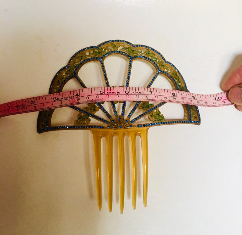 Art Deco Hair Comb Iconic Styling Celluloid With Blue & Green - Etsy