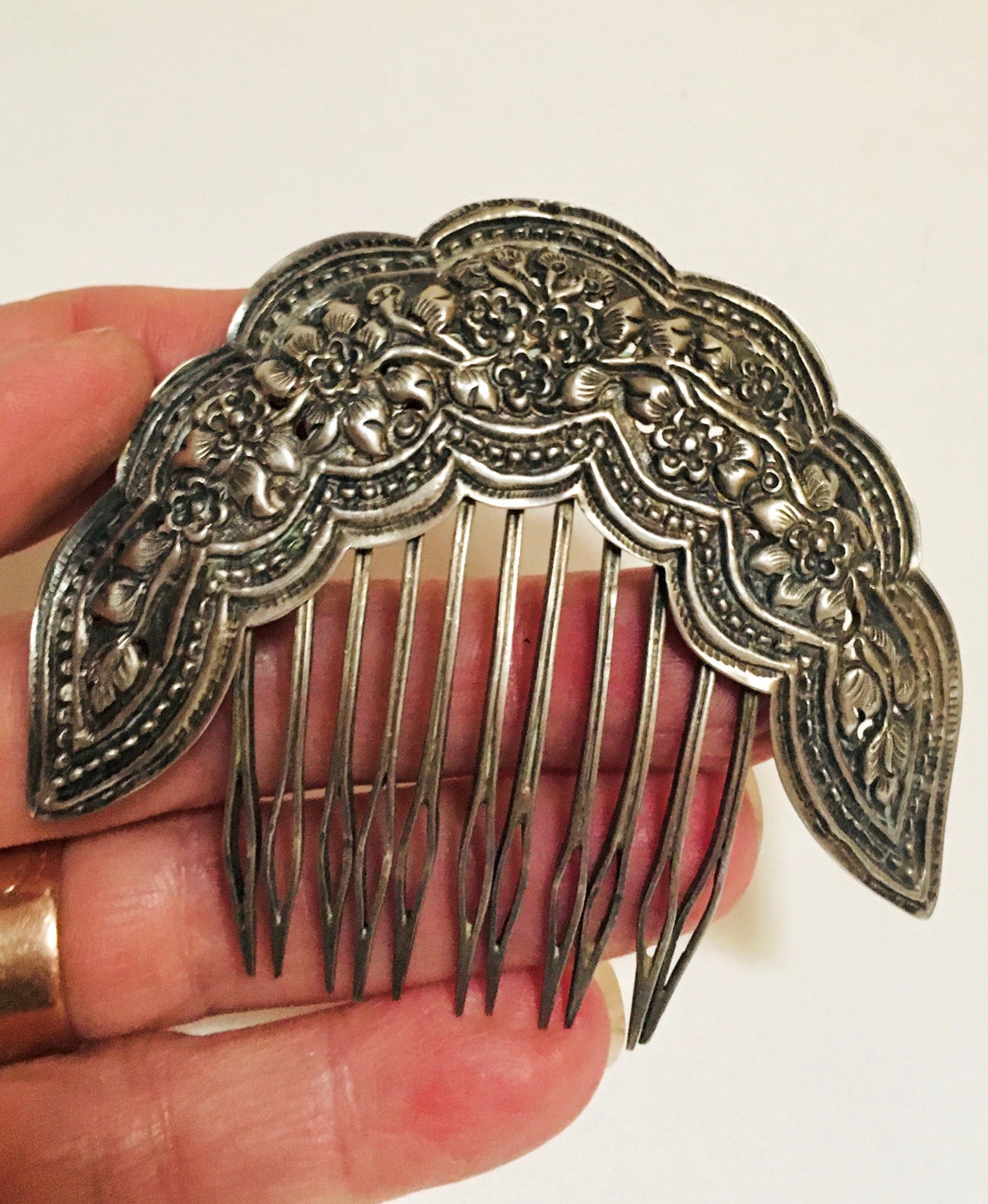 Hmong Silver Hair Combs Hill Tribe Poppy Floral Motif - Etsy