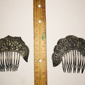 Hmong Silver Hair Combs Hill Tribe Poppy Floral Motif Adornments Ethnic ...