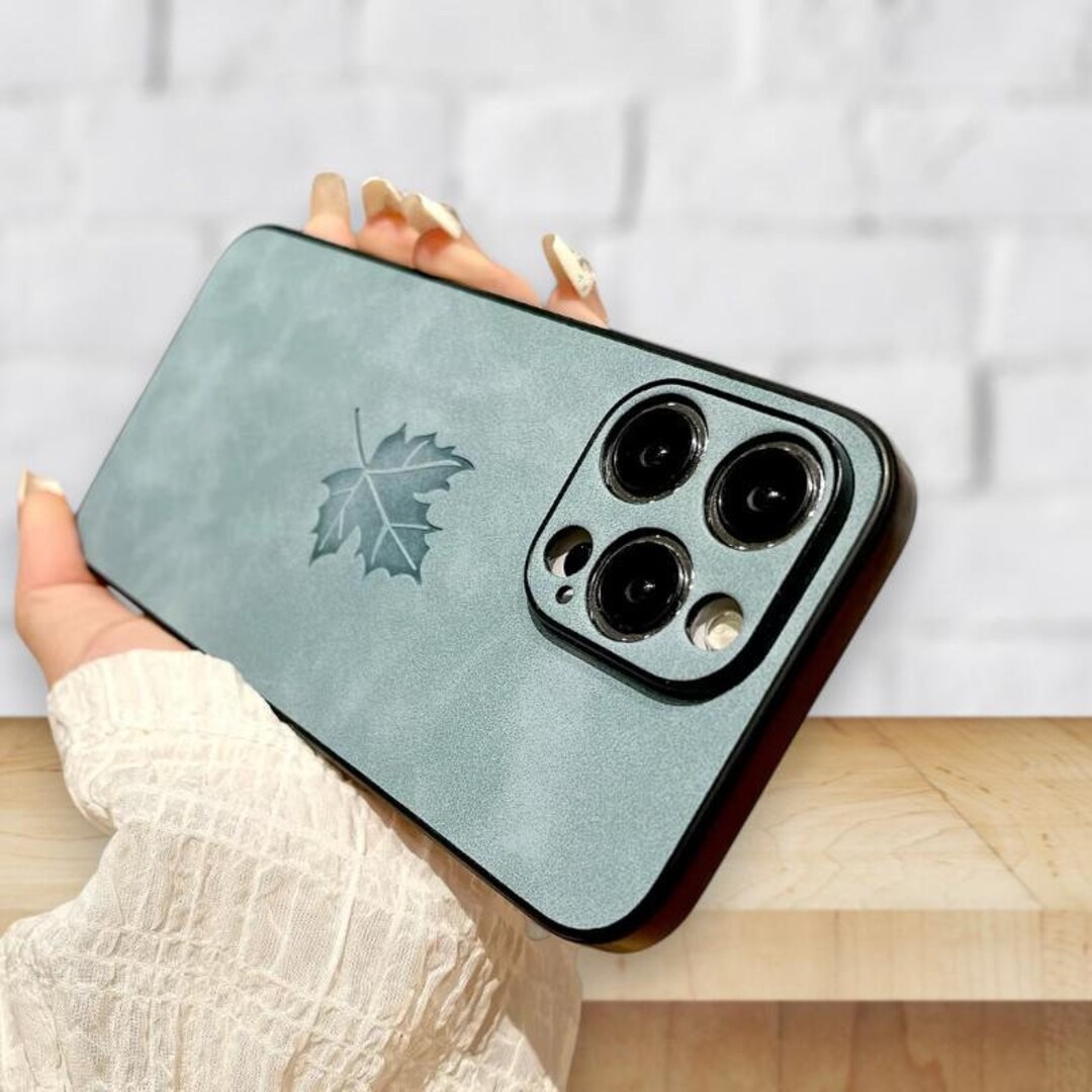 Luxury Genuine Leather Leaf iPhone Case for iPhone 16 15 14 13 12 11 ...