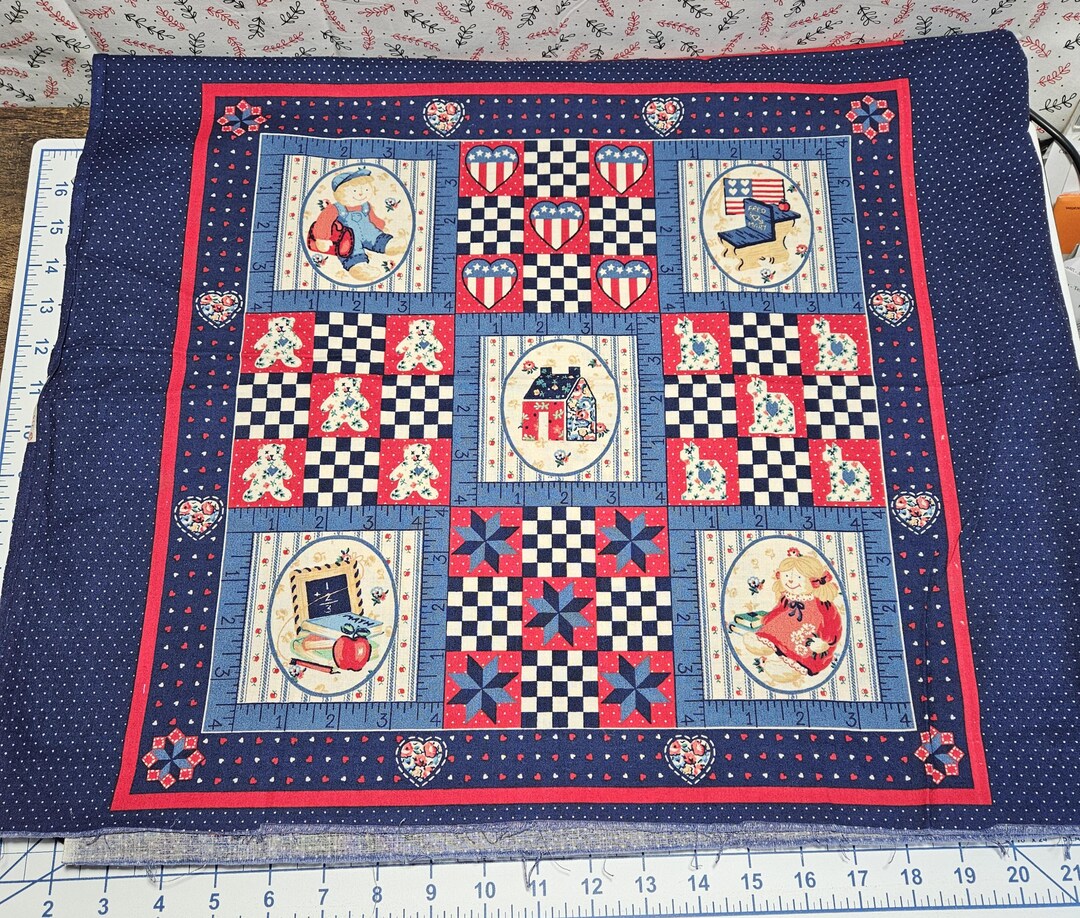 Vintage Cheater Cloth Cotton Quilting Fabric 7 Panels Novelty Children ...