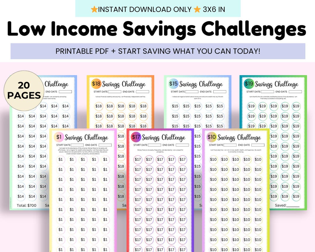 Low Income Savings Challenges Printable PDF Save Money Management ...
