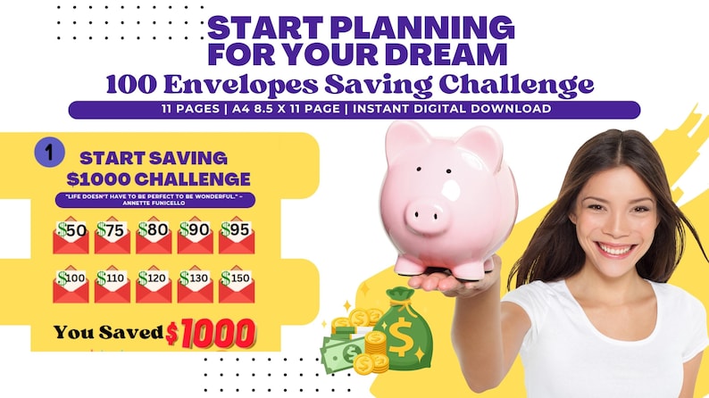 100 Envelope Challenge Printable, 25,000 Saving Tracker, 25K Challenge ...