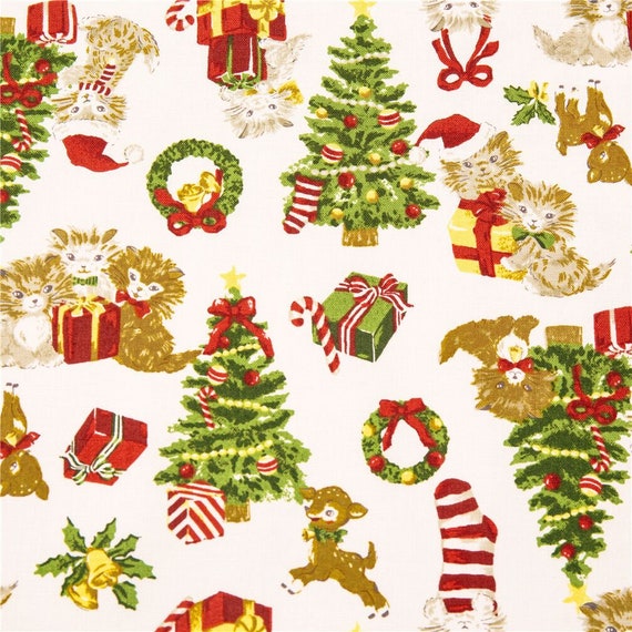 White Japan Fabric by Kokka Christmas Tree Xmas Presents - Etsy