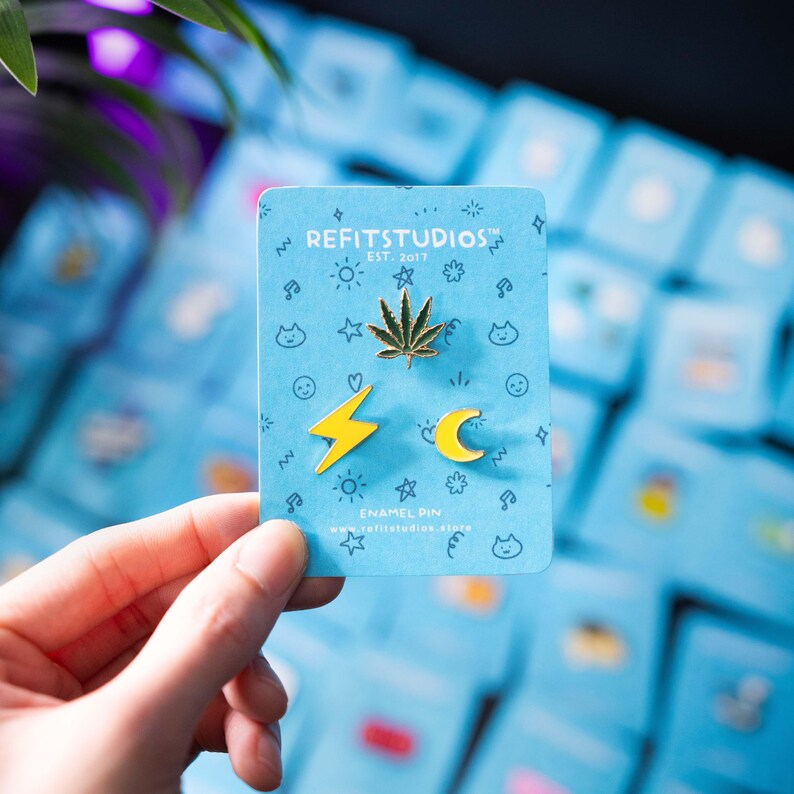 3 Pin Bundle | Crescent Moon, Lightning, Leaf | Lapel Pin | Cute Enamel ...