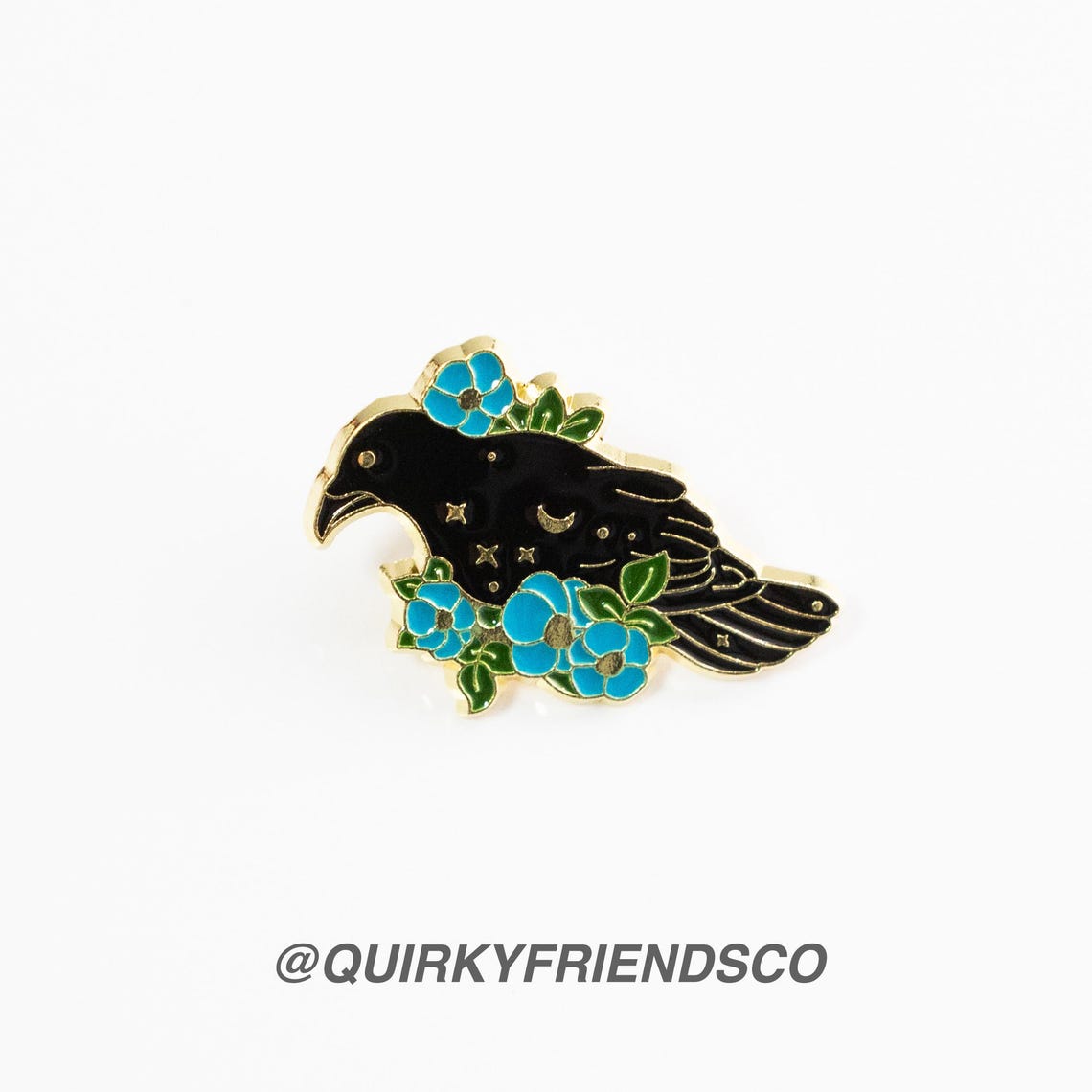 Raven Crow Enamel Pin W/ Blue Flowers Vintage Lapel Pin Cute Enamel Pin ...