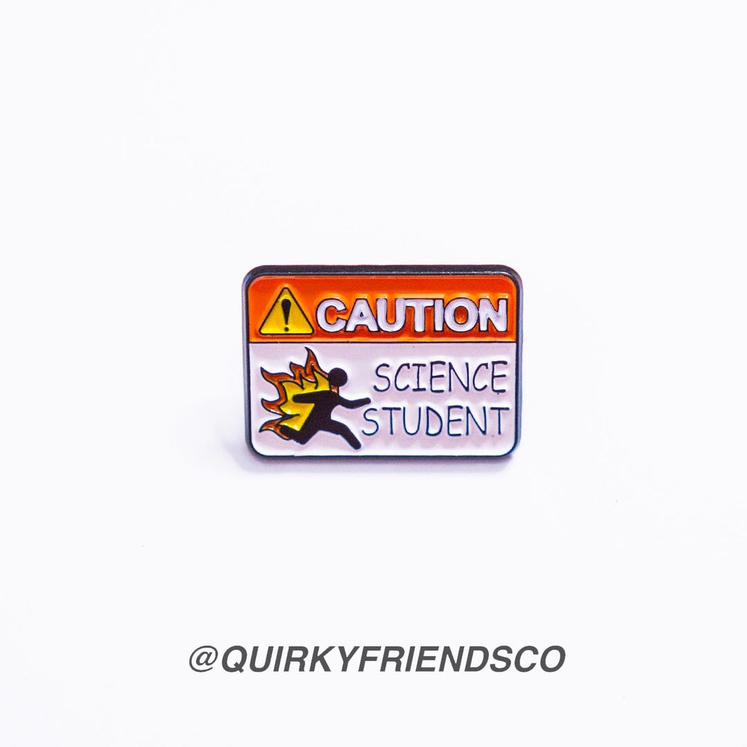 Name Tag Caution science Student Pin Funny & Cute Lapel Pin Enamel Pin ...