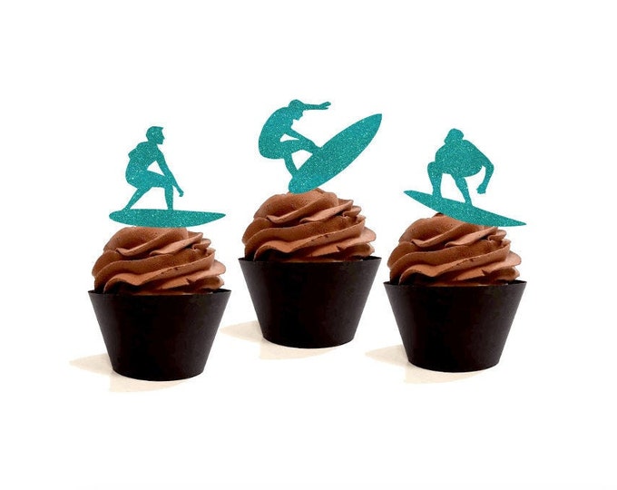 Surfer Cupcake & Food Toppers, Surfing, Ocean, Beach Theme Birthday ...