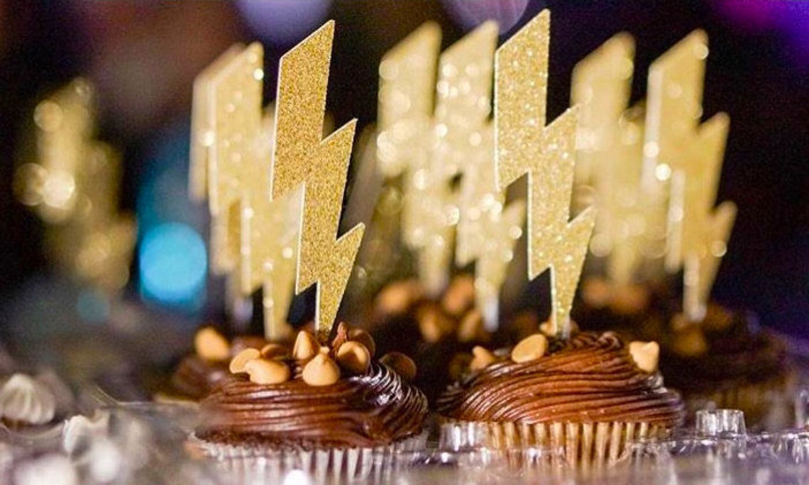 Lightning Bolt Cupcake Toppers or Food Picks, Superhero Birthday Cake ...