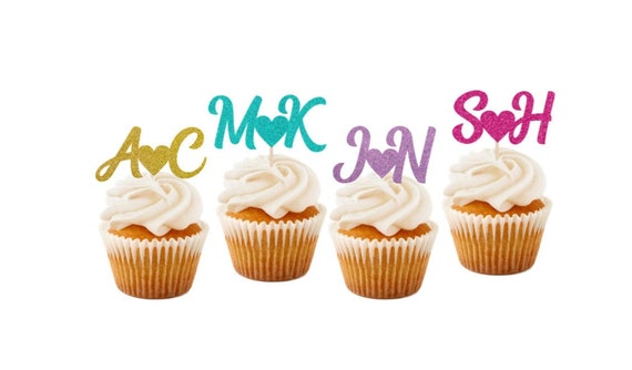 Initial Cupcake Toppers, Wedding Initials, Engagement, Bridal Shower ...