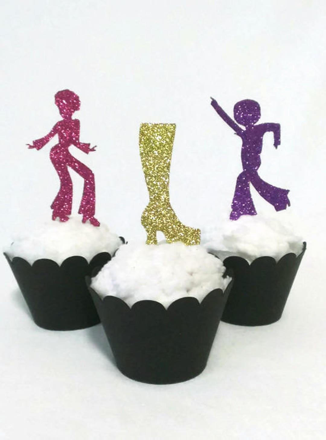 Disco Cupcake Toppers & Food Picks, Disco Party, Disco Dancers, Glitter ...