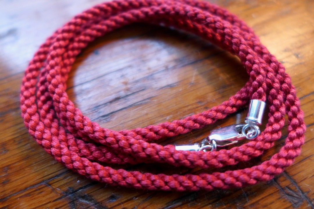 3mm Thick Dark Red Silk Cord Necklace With Sterling Silver Ends and ...