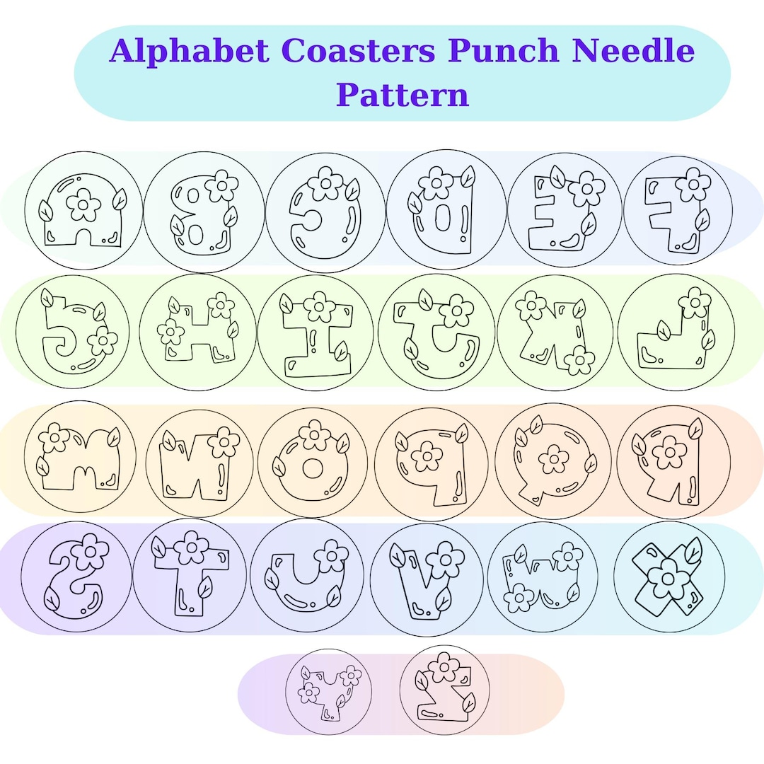 Alphabet Punch Needle Pattern, Alphabet Car Coaster Pattern, Mug Rug ...