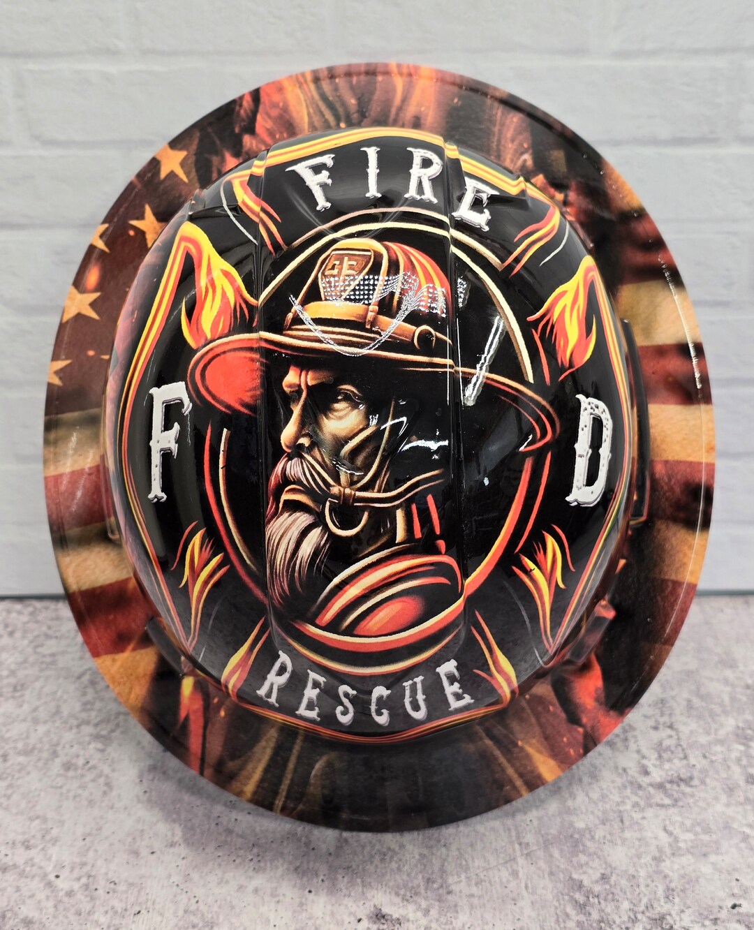 Fire Rescue Firefighter Custom Hydro Dipped Full Brim Hard Hat, Helmet ...
