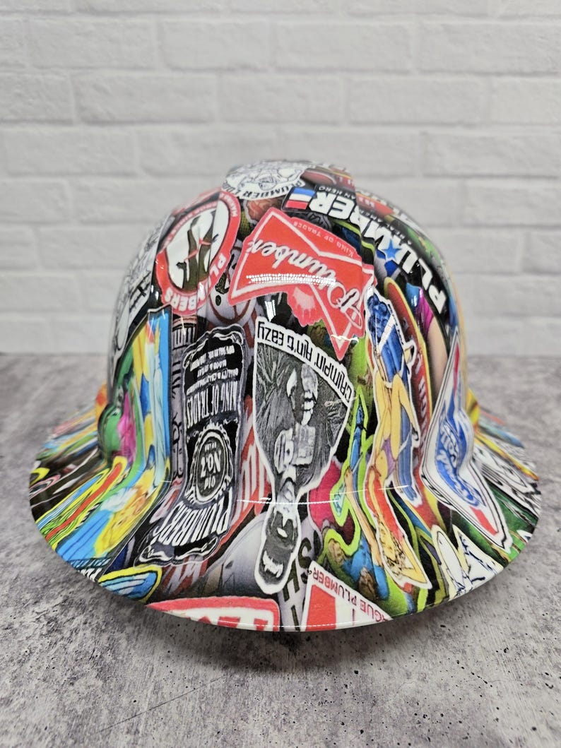Plumber Sticker Bomb Custom Hydro Dipped Full Brim Hard Hat, Helmet - Etsy