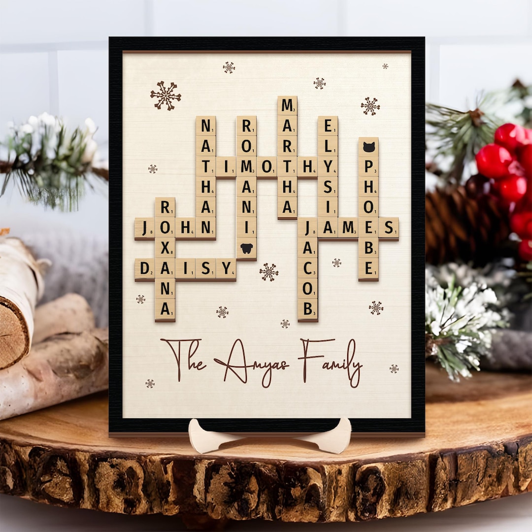 Personalized Family Name Sign, Crossword Scrabble Wooden Sign, Custom ...