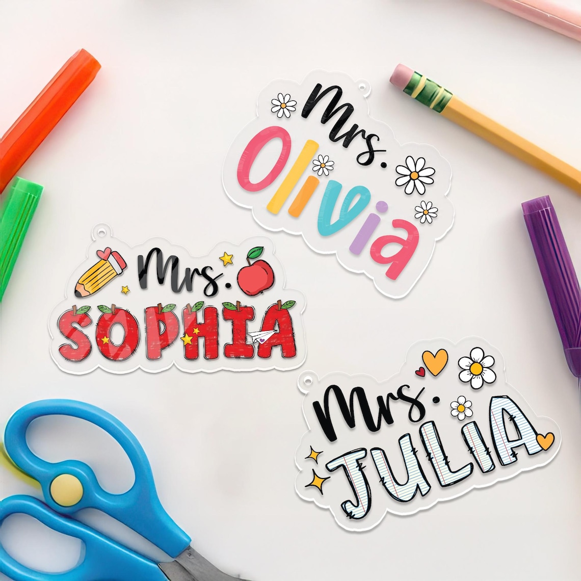 Personalized Teacher Name Tag – Custom Acrylic Keychain or Badge for ...