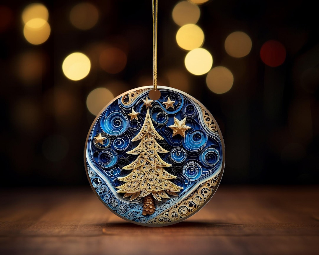 3D Effect Christmas Tree Ornament Print, Handmade Holiday Home ...