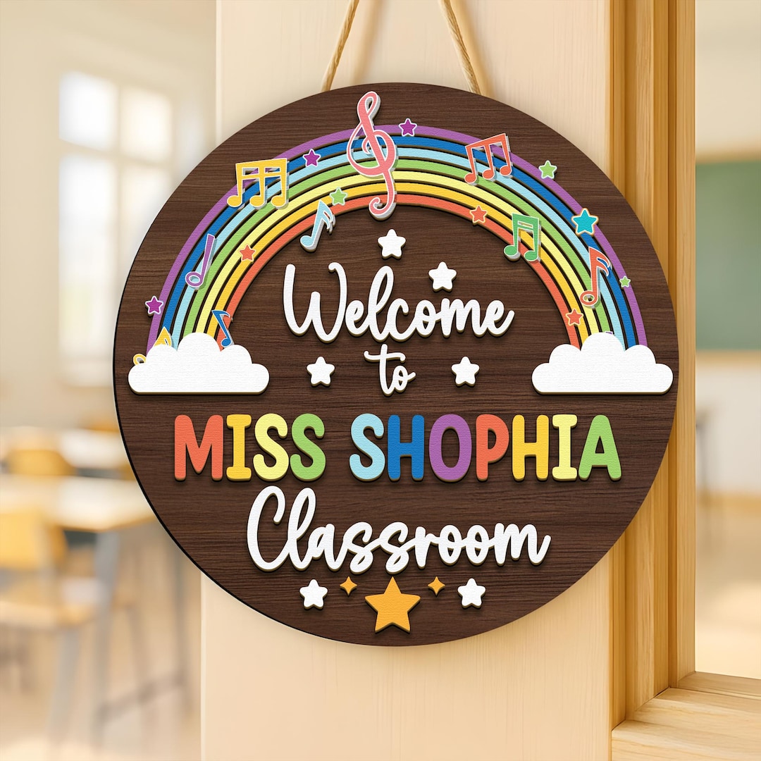 Personalized Classroom Welcome Sign – Custom Rainbow Music Teacher Door ...