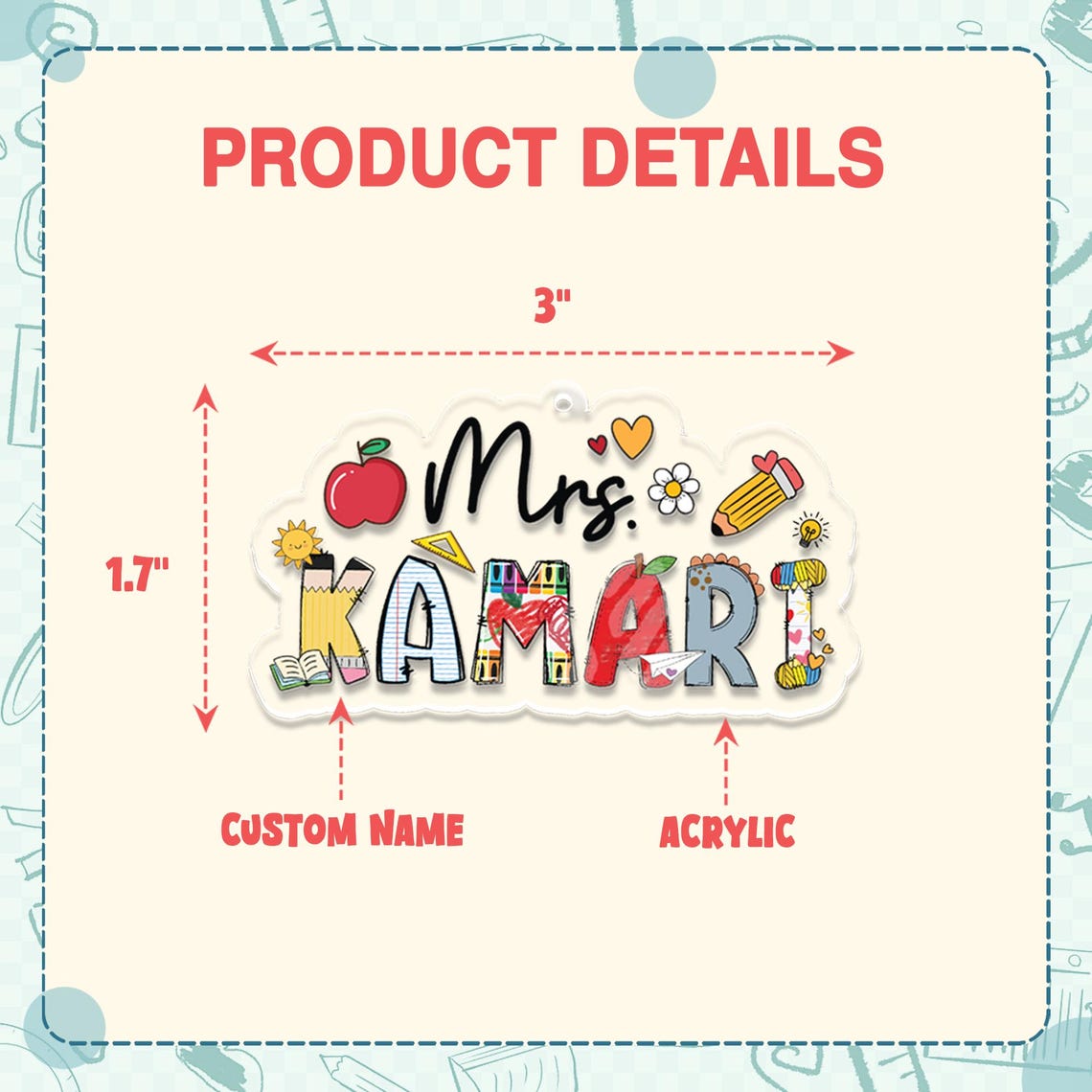 Personalized Teacher Name Tag – Custom Acrylic Keychain or Badge for ...