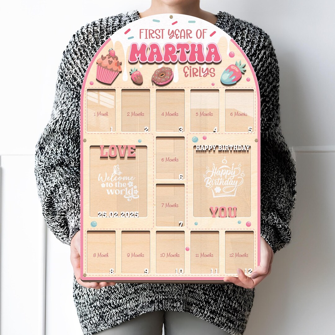 Personalized Baby First Year Photo Board - 12 Month Picture Frame ...