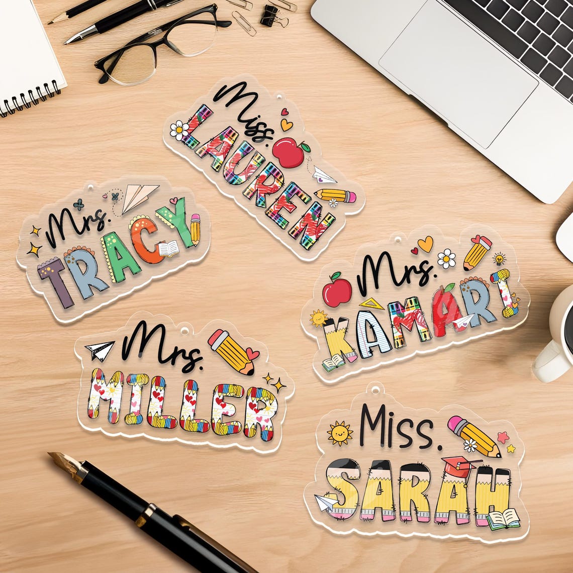 Personalized Teacher Name Tag – Custom Acrylic Keychain or Badge for ...