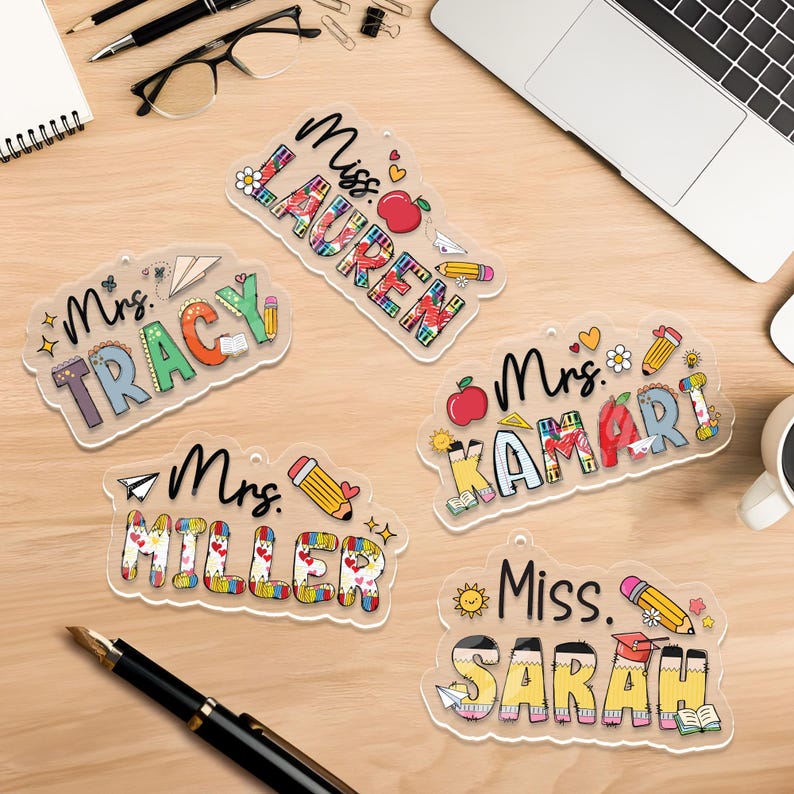 Personalized Teacher Name Tag – Custom Acrylic Keychain or Badge for ...